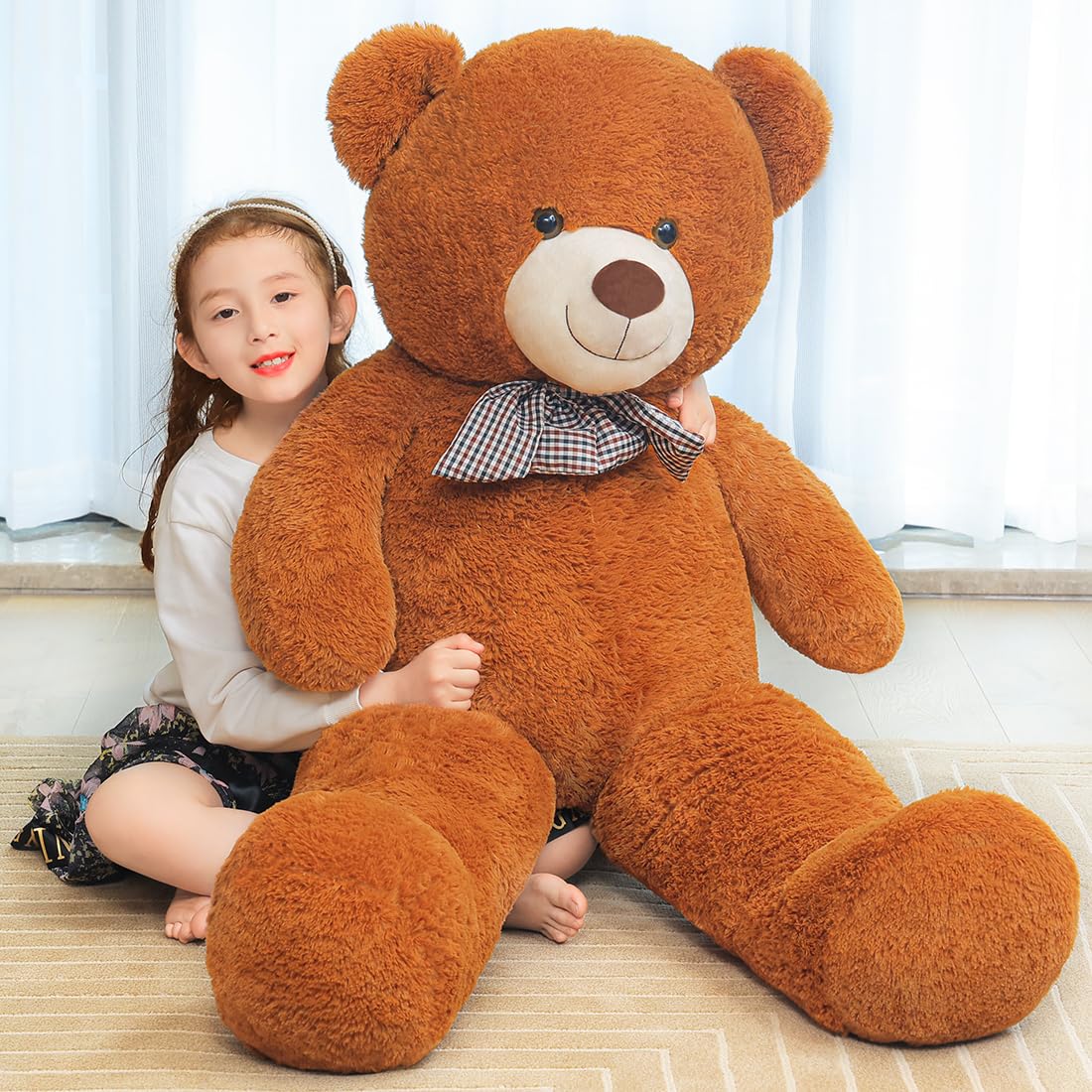 chubbyjoy 1.1m/1.2m/1.4m Giant Teddy Bear with Checkered Tie Dark Brow