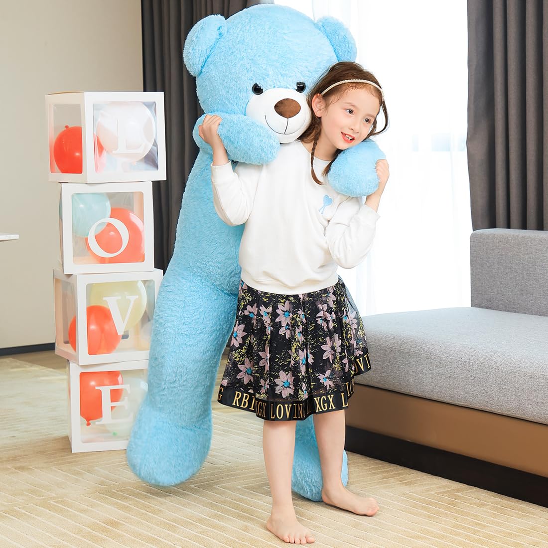 chubbyjoy 1.1m/1.2m/1.4m Giant Teddy Bear with Checkered Tie Light Blu