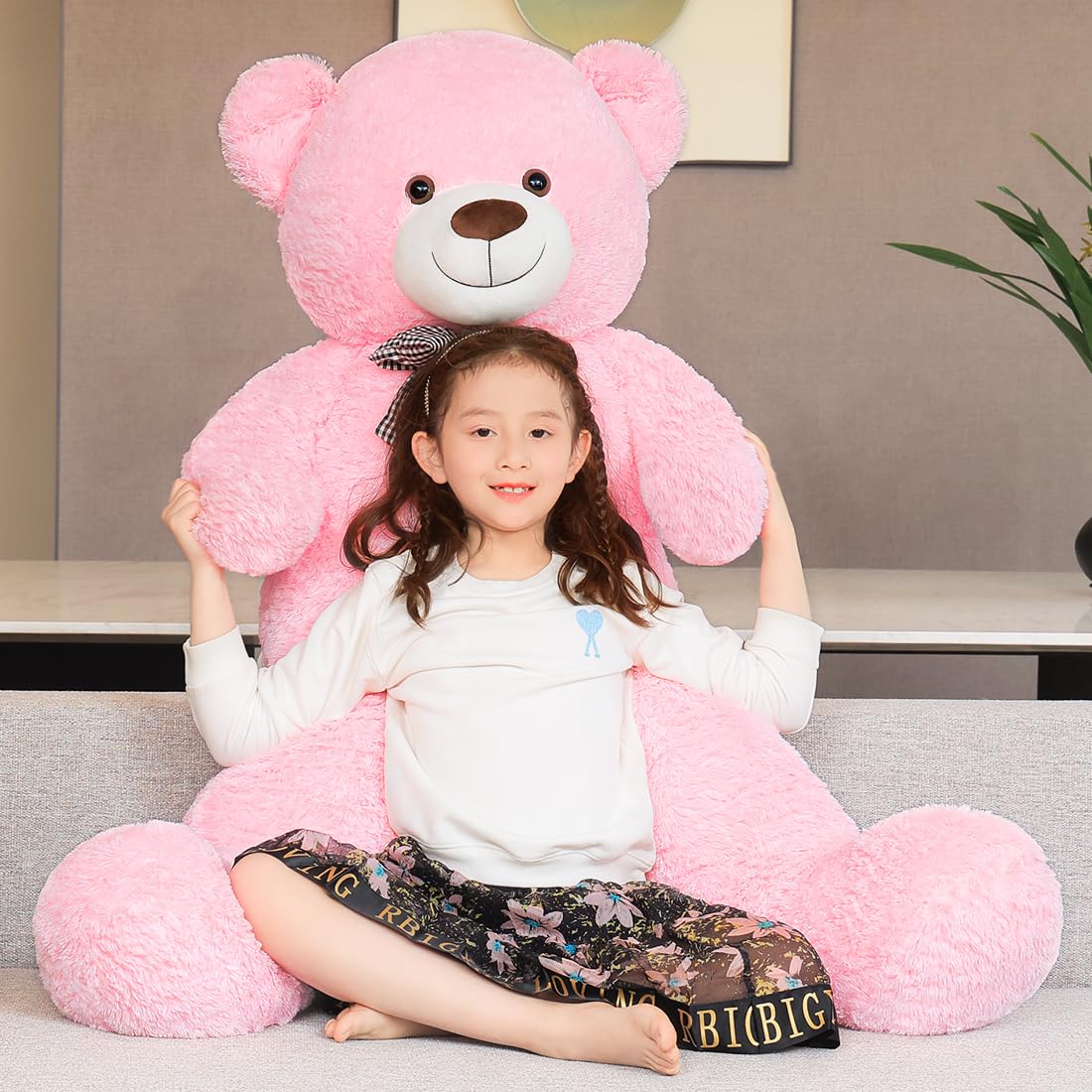 chubbyjoy 1.1m/1.2m/1.4m Giant Teddy Bear with Checkered Tie Pink